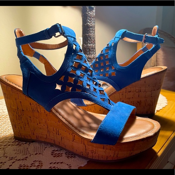 Shoes | Womens Blue Wedge Sandals | Poshmark